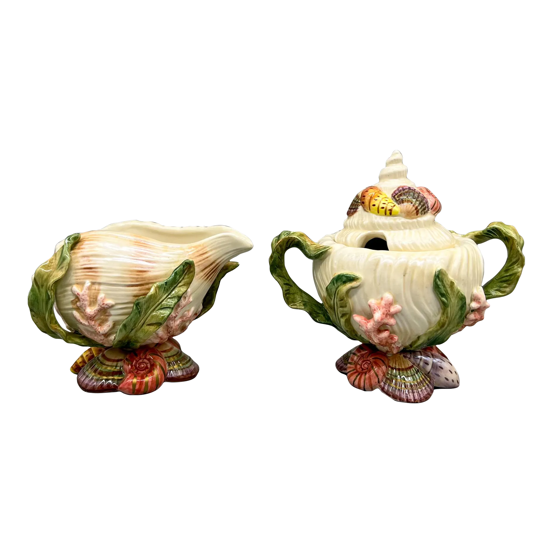 Fitz and Floyd Oceania Shell and Seaweed Ceramic Creamer and Sugar ...