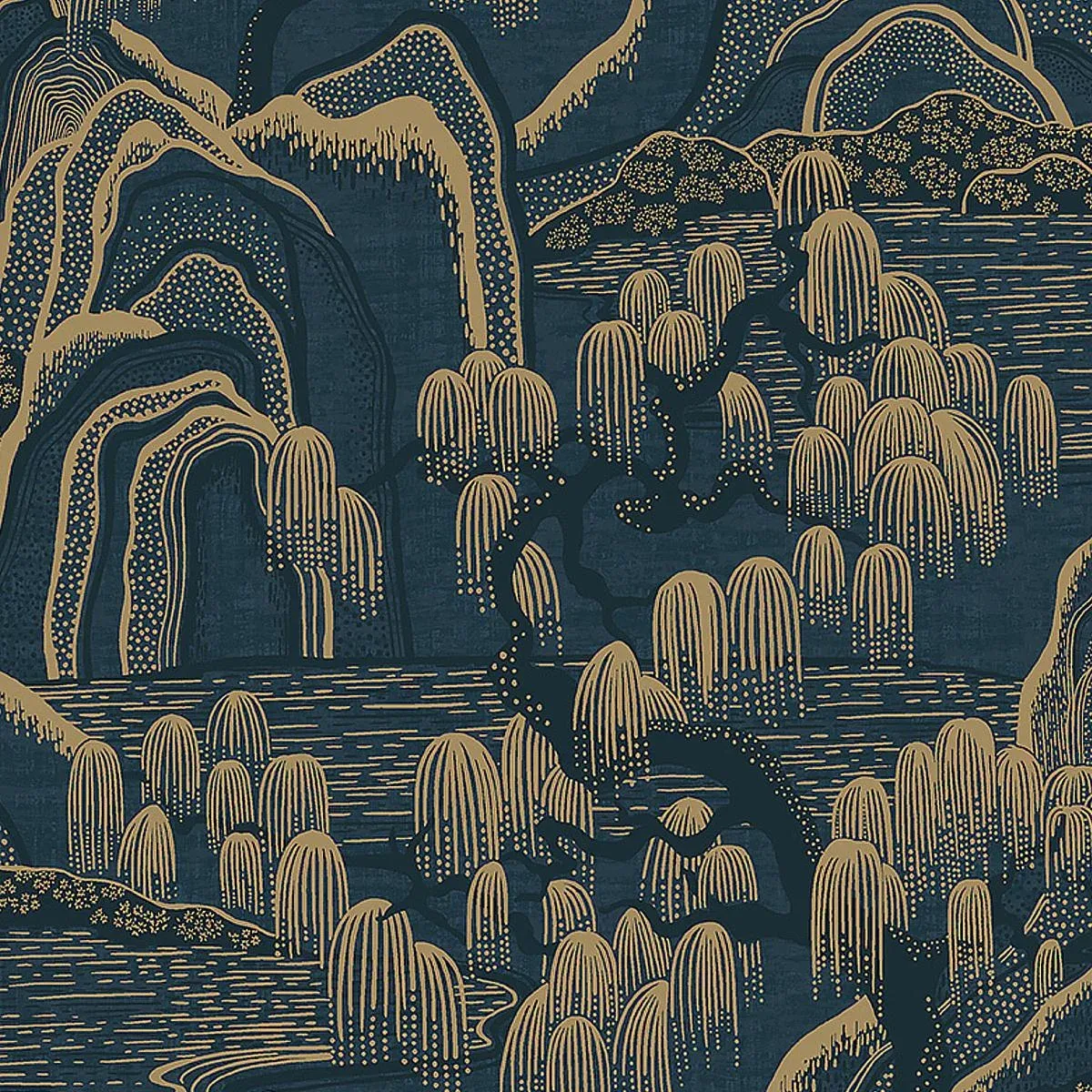 Borastapeter Indigo Garden Wallpaper in Indigo and Gold | Chairish