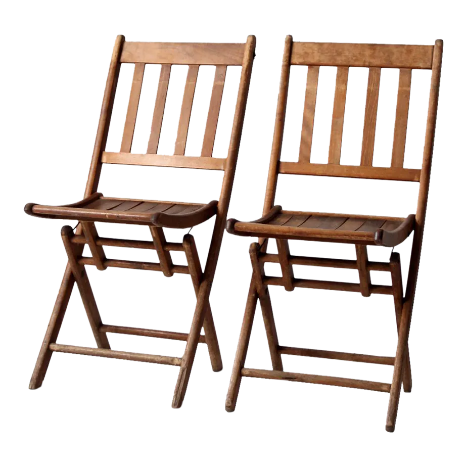 Vintage Wood Folding Chairs Pair | Chairish