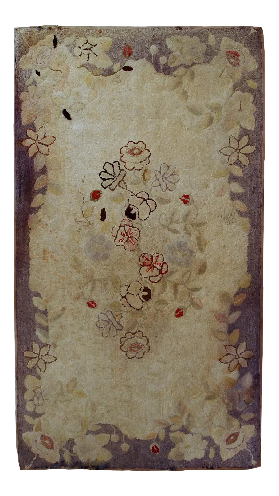 1900s handmade antique American Primitive Hooked rug 2.5' x 4.5' | Chairish