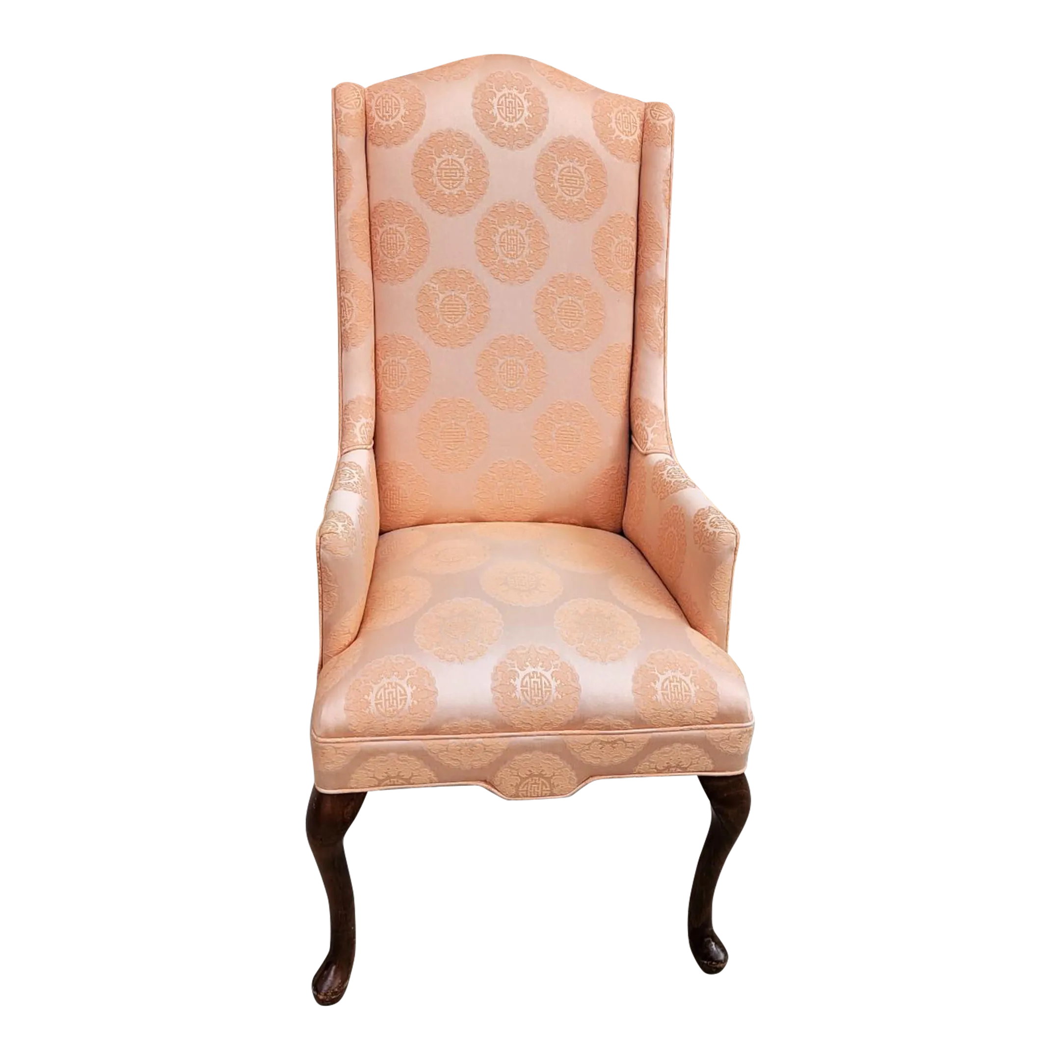 20th C High Back Wingback Chair With Peach Chinoiserie Upholstery ...