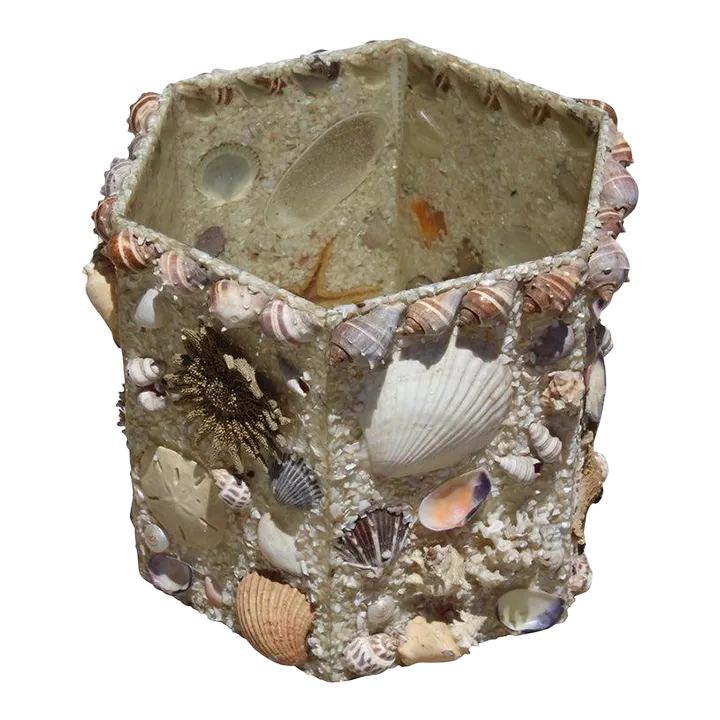 1960s Hexagon Nautical Seashell Basket | Chairish