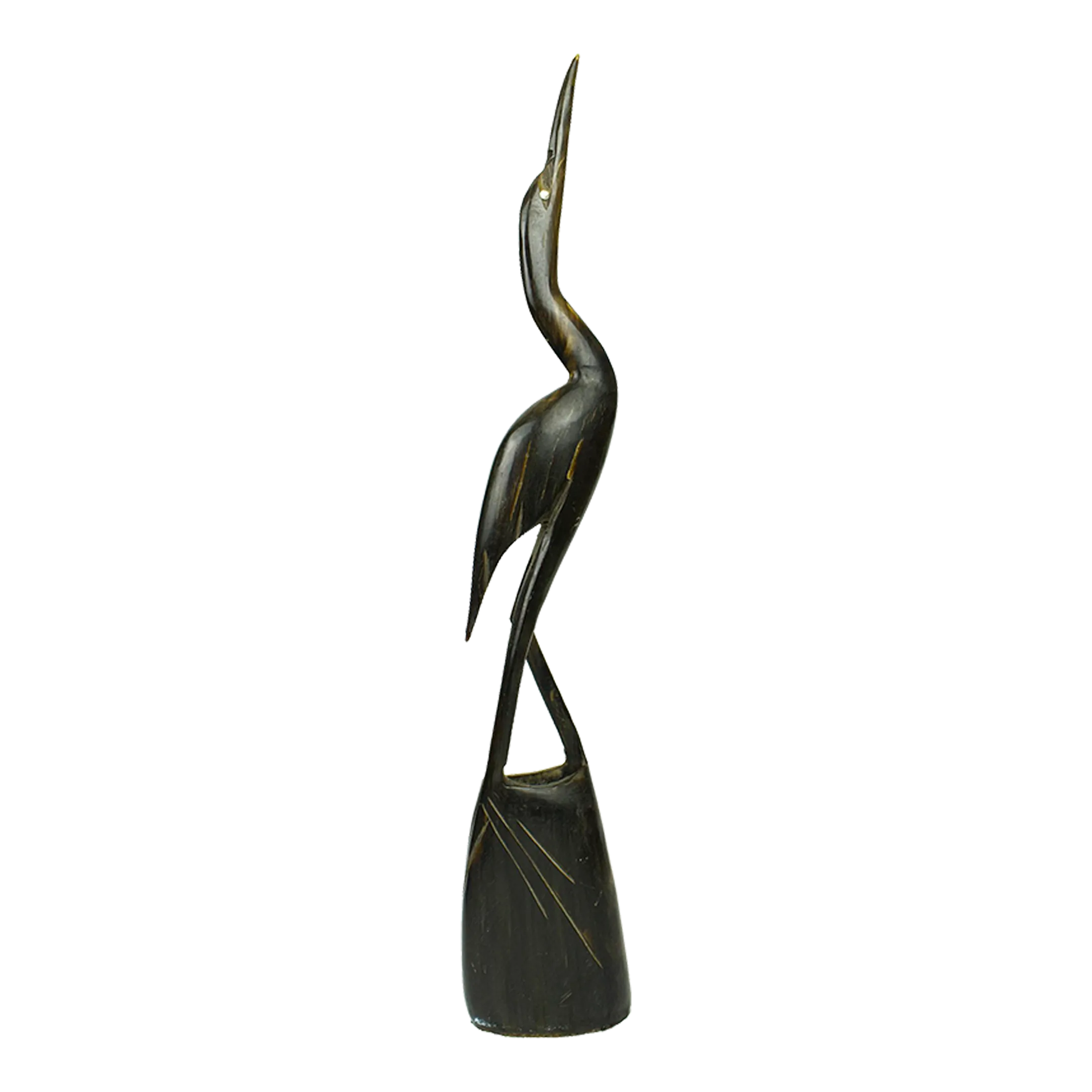Mid 20th Century Tall Hand Carved Horn Wader Water Bird Figurine | Chairish