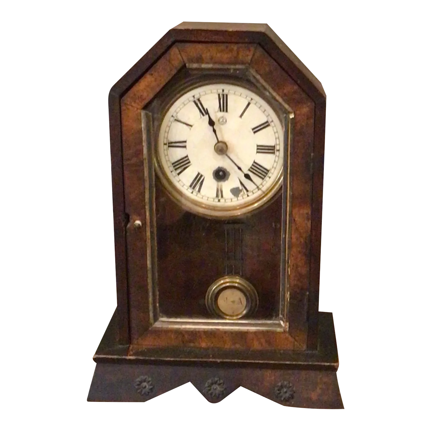 Antique Late 19th Century Wooden Mantle Clock | Chairish