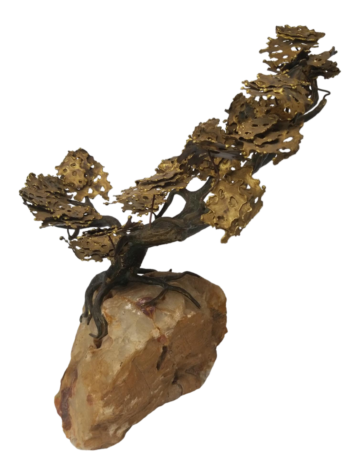 Curtis Jere Style Bronze Tree on Quartz | Chairish
