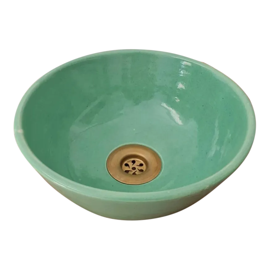 Contemporary Green Ceramic Undermount Sink Made and Glazed by Hands ...