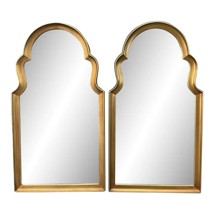 Pair of 1960’s Hollywood Regency Gold Keyhole Mirrors | Chairish
