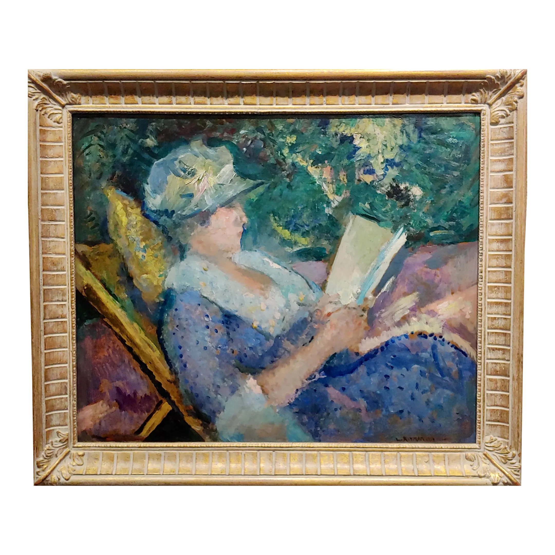 Louis Ritman -Woman Reading a Book in the Garden -1917 Oil Painting ...