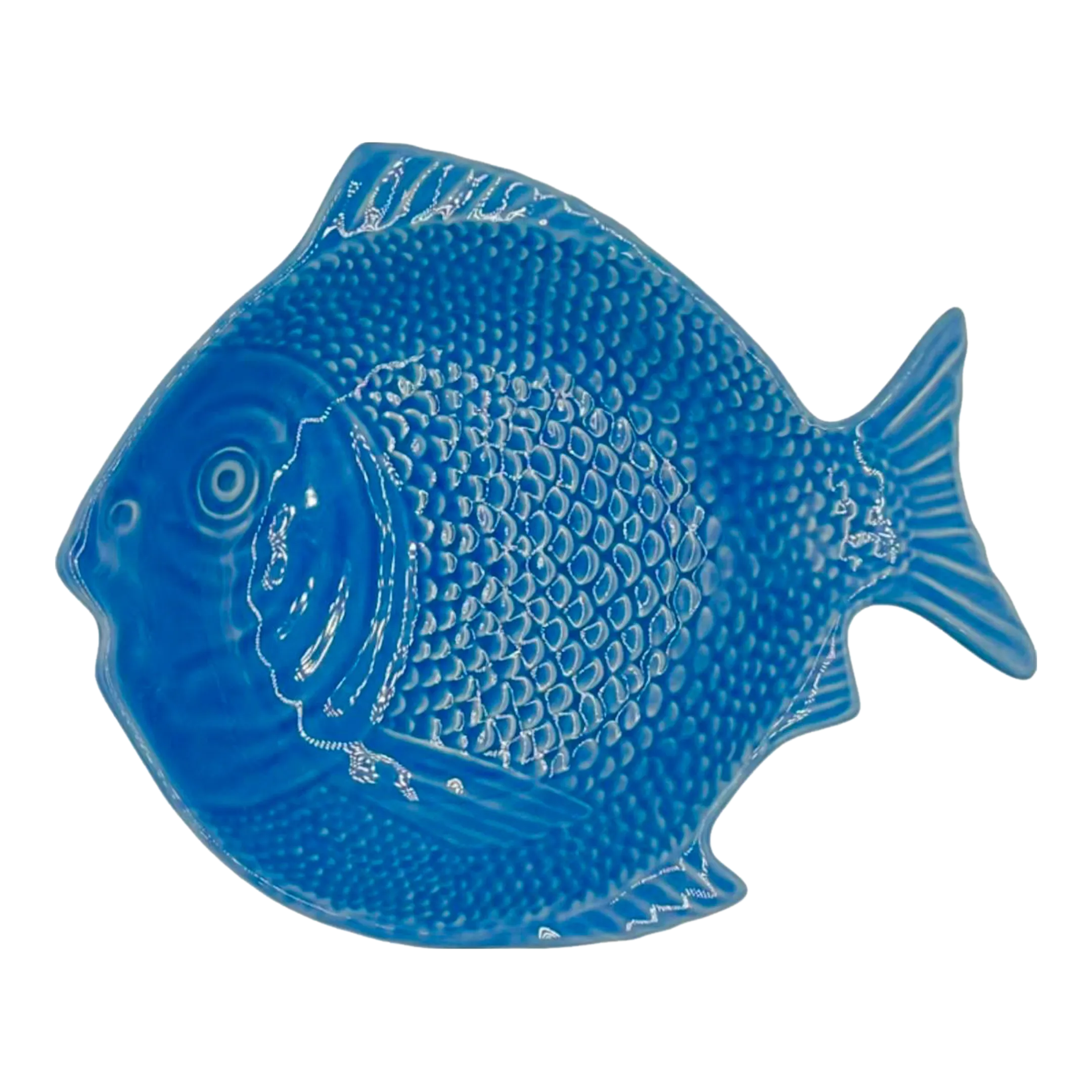 1980s Vintage Bordallo Pinheiro Blue Ceramic Fish Serving Bowl Dish ...