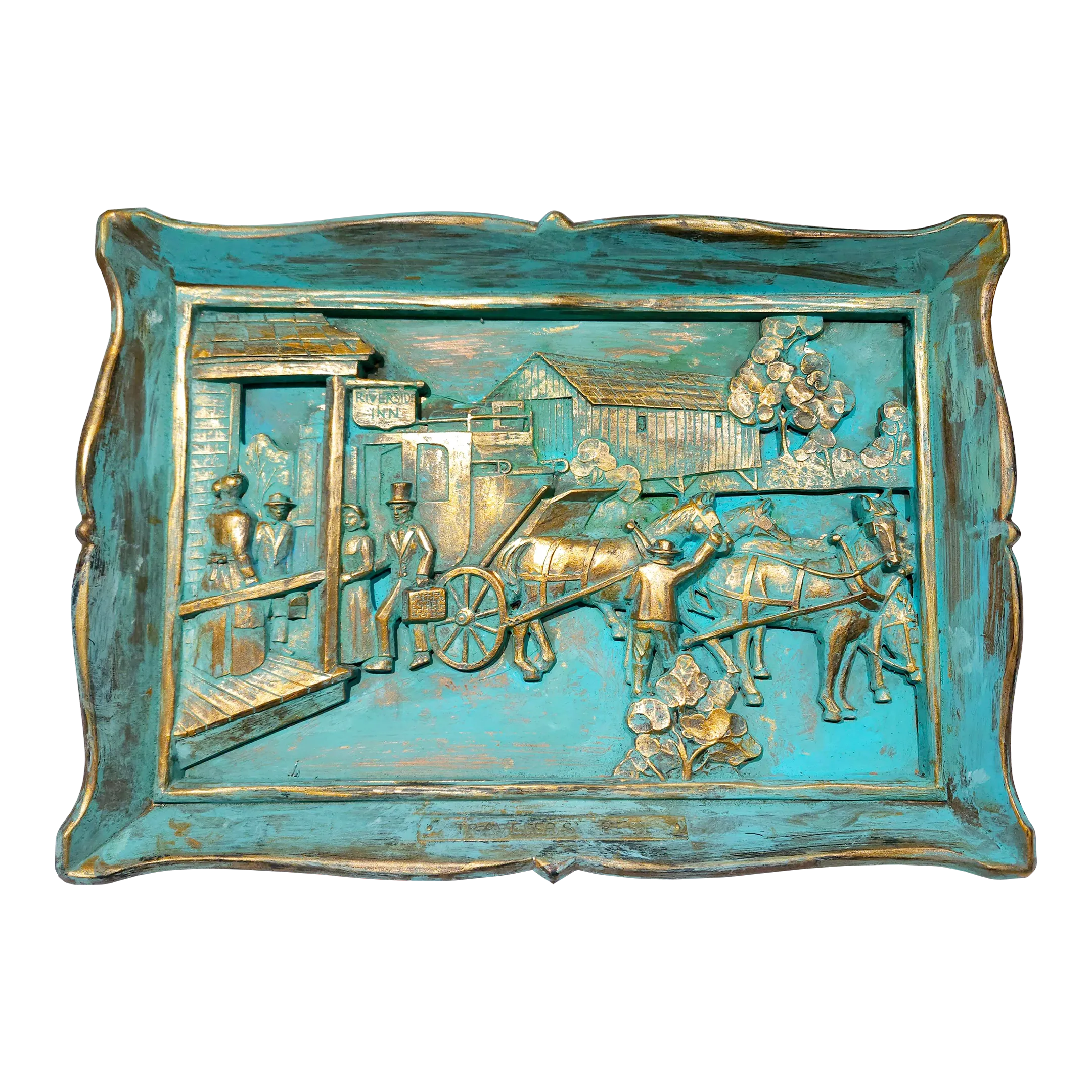 Vintage Deco Syrococraft With Copper Background: "Traveler Rest" | Chairish