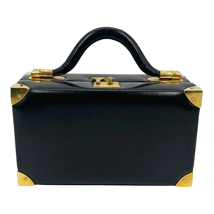 Judith Leiber Black Leather Box Handbag | Chairish