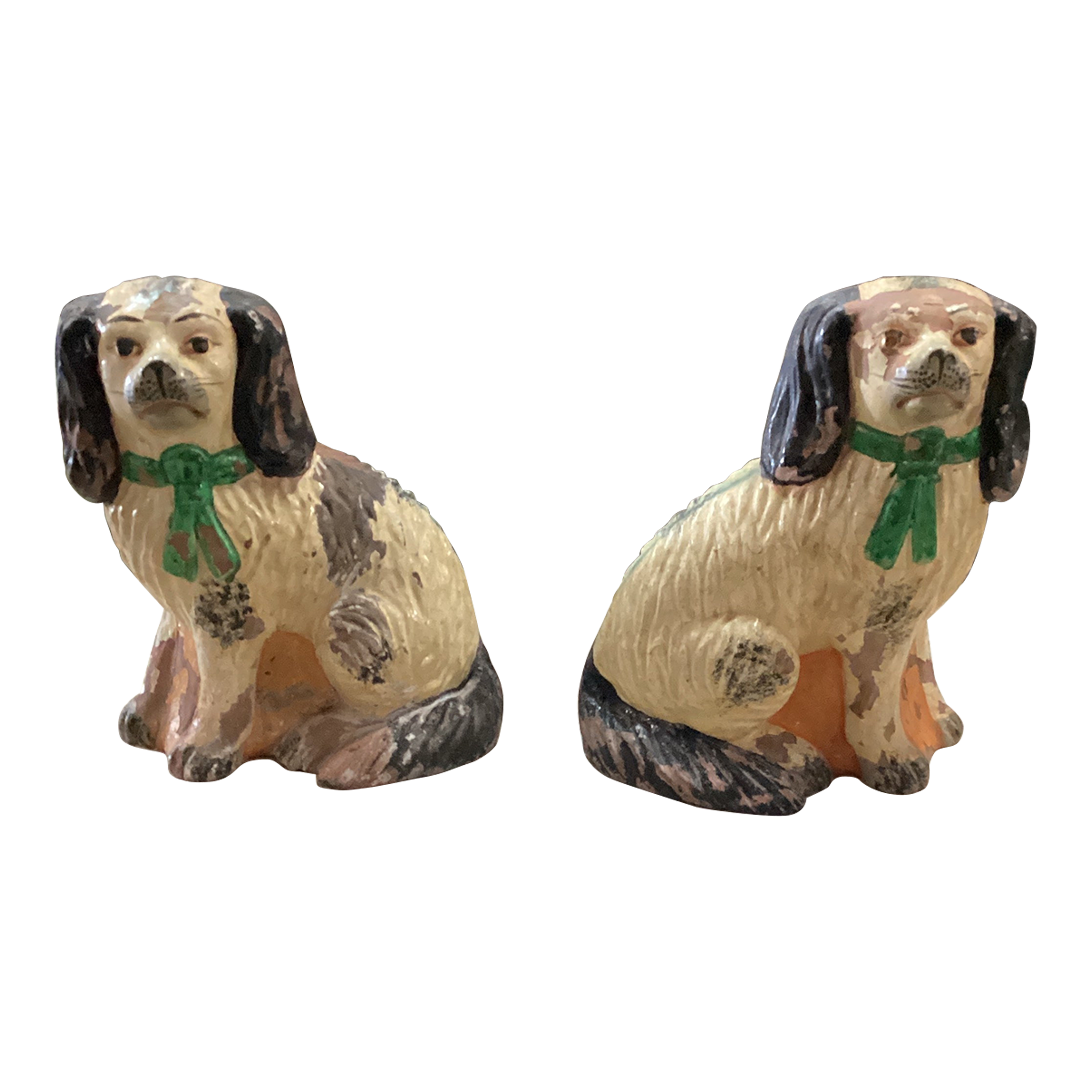 Pair of Mid 20th Century British Colonial Seated Dogs With Green Ties ...