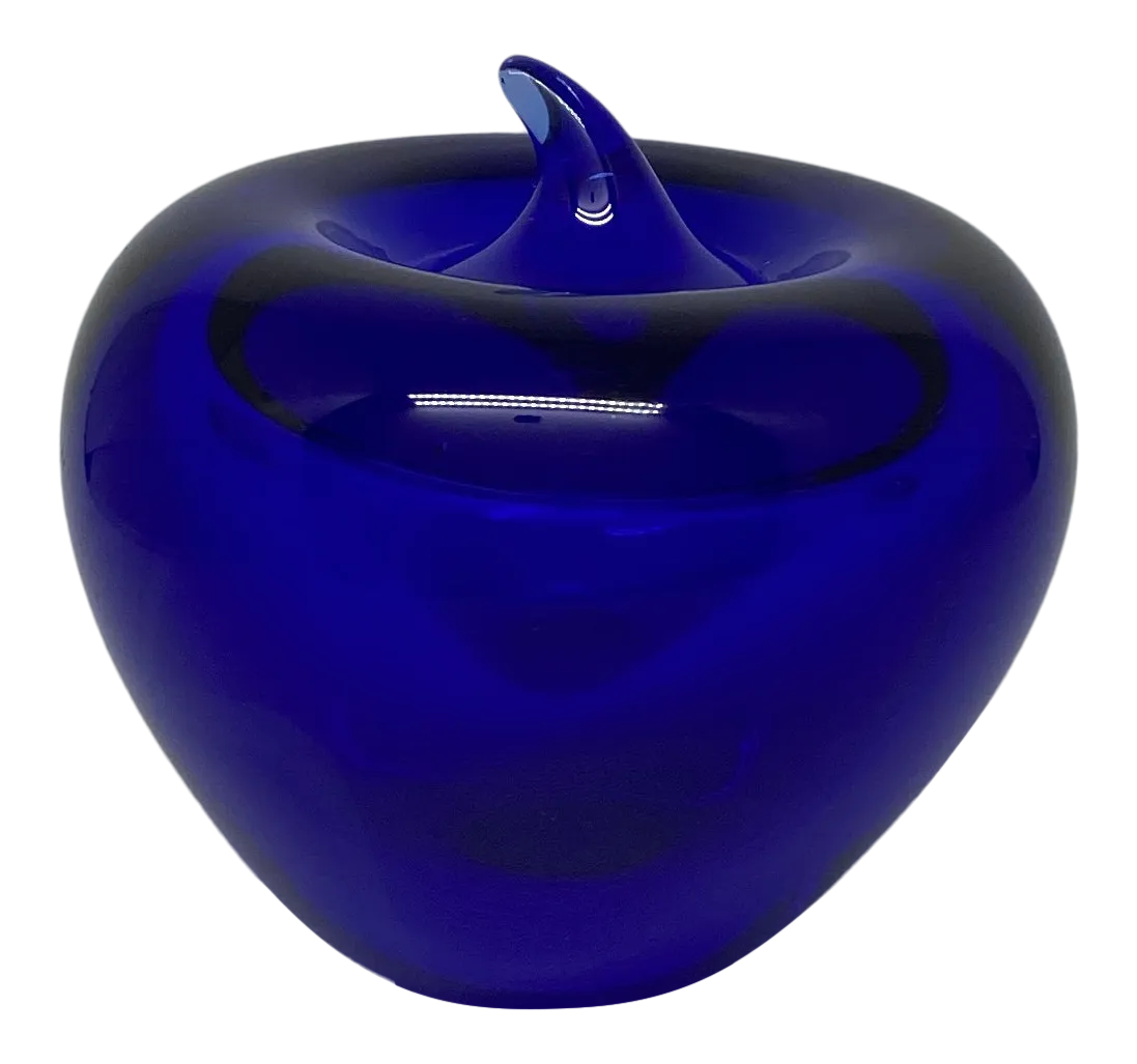Primary Blue Glass Apple Paper Weight | Chairish