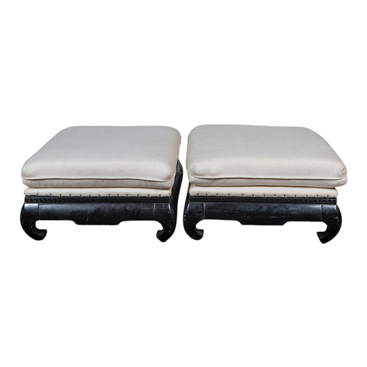 1960s Mandarin/Asian Upholstered Ottomans - A Pair | Chairish