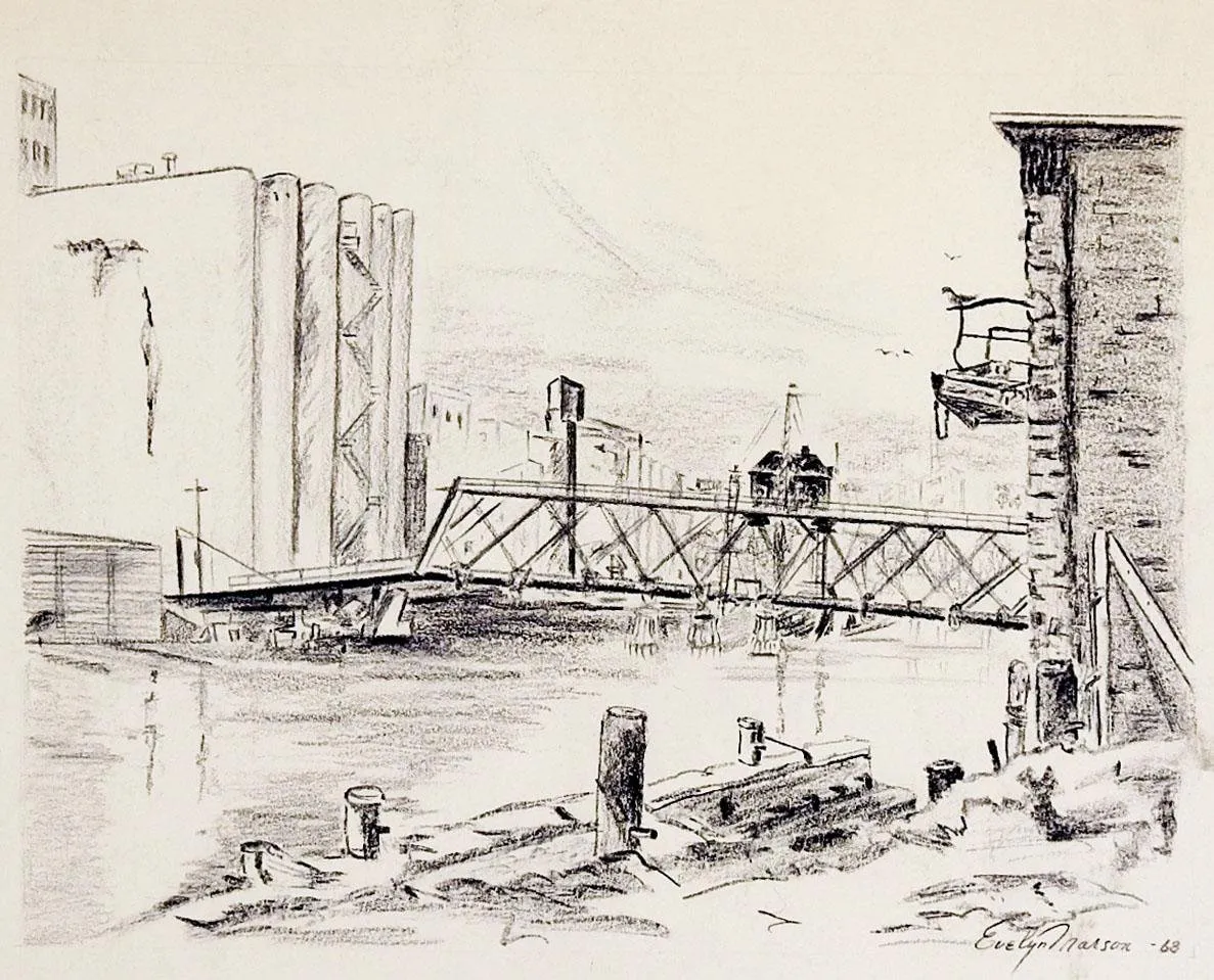 1960s Industrial Harbor Drawing | Chairish