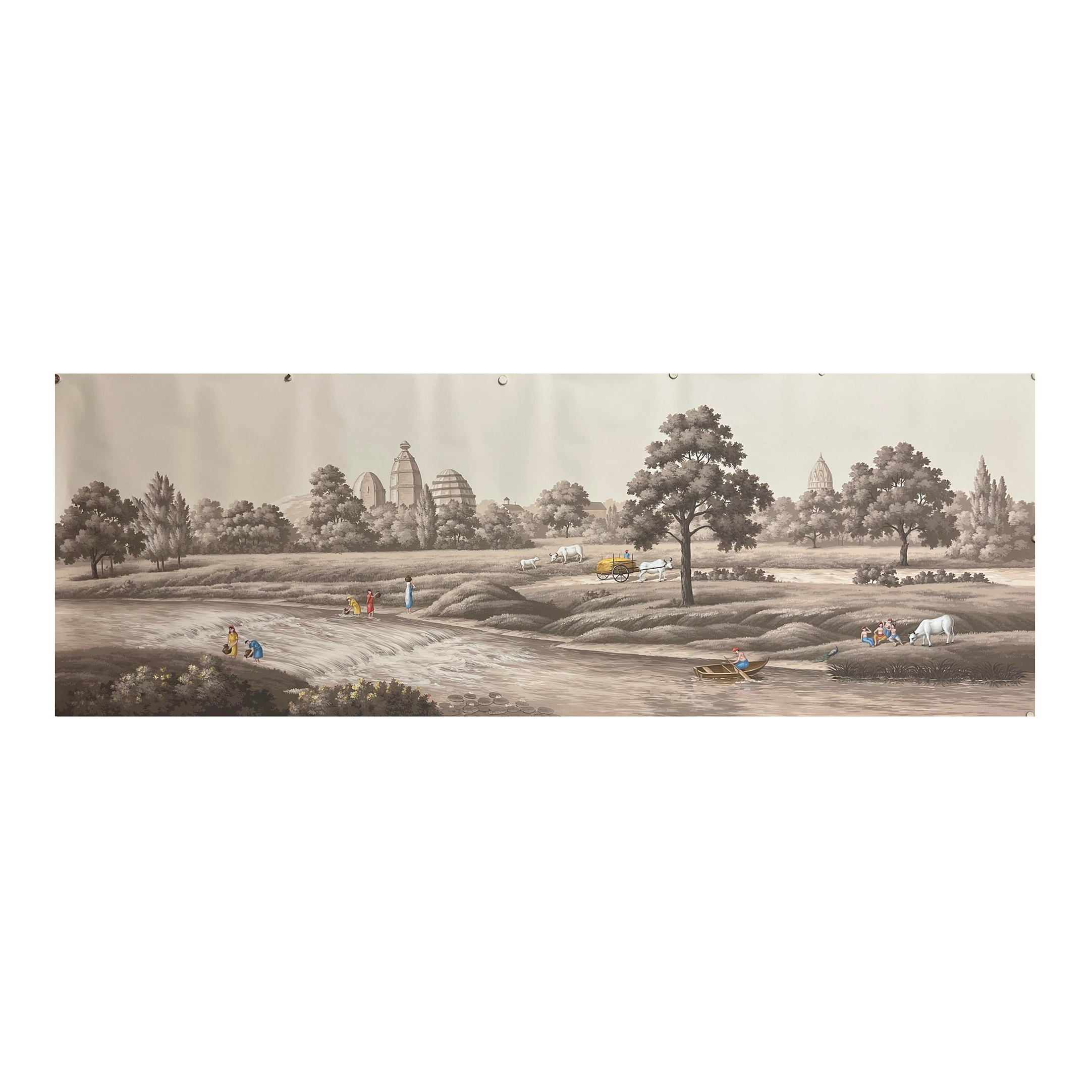 India Panoramic Mural Hand Painted Wallpaper on Scenic Paper | Chairish