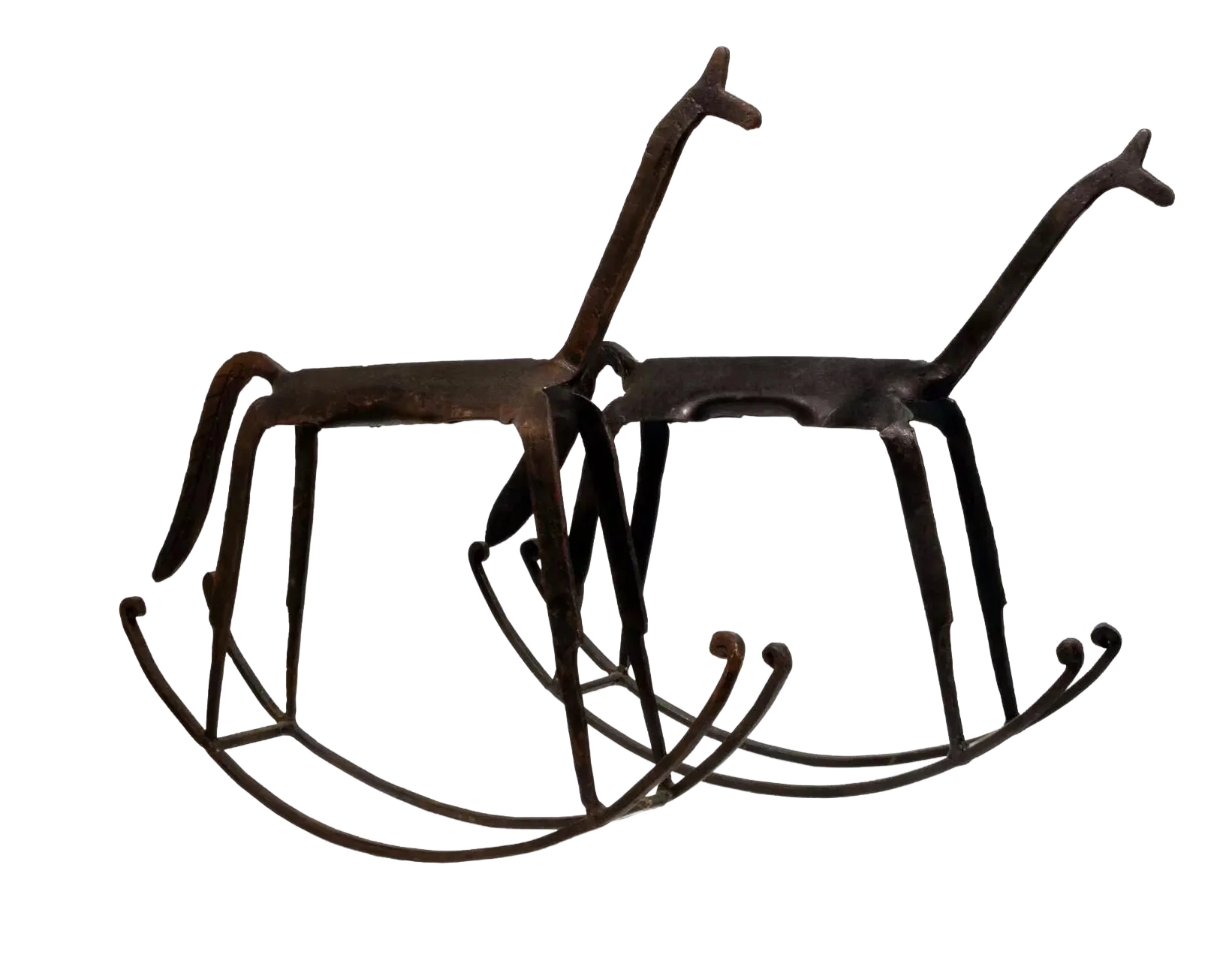 Handcrafted Forged Iron Vintage Rocking Horses Brutalist Style - A Pair ...