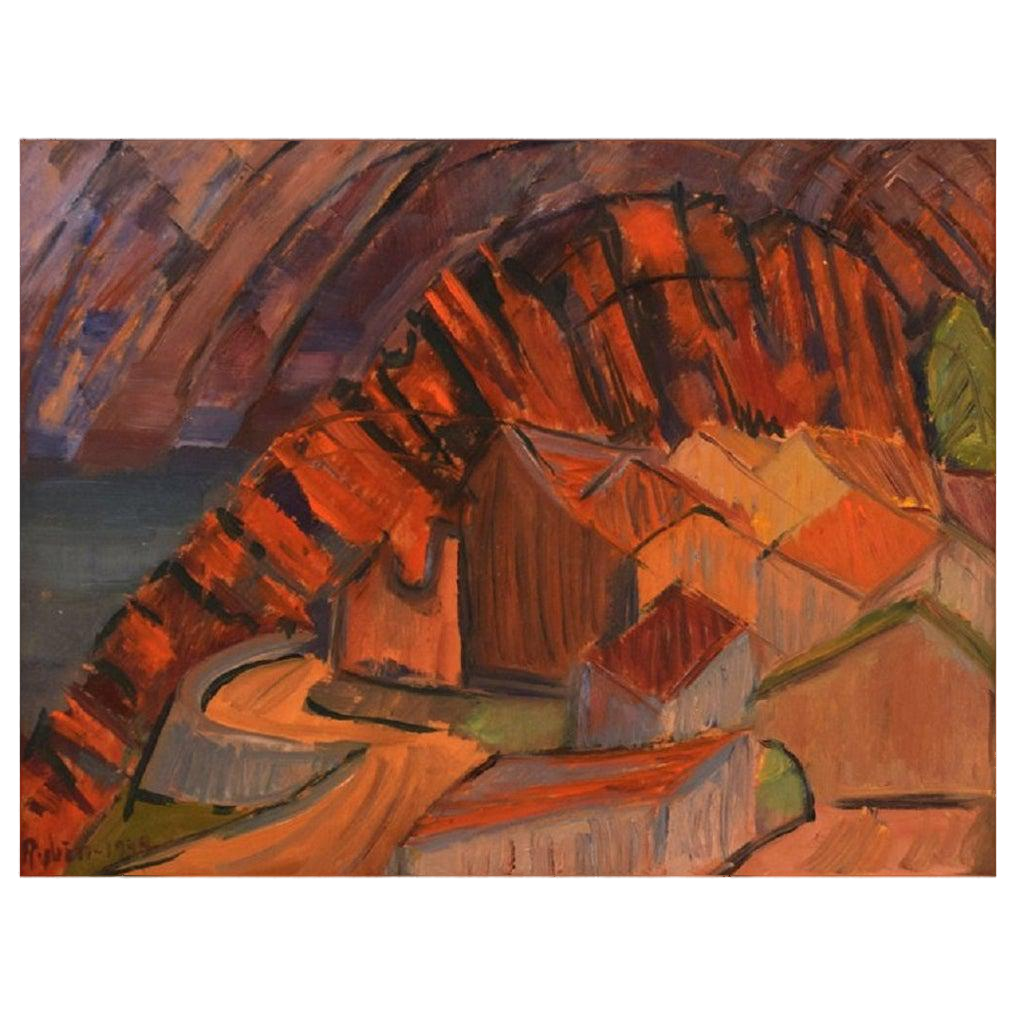 Sven Rybin, Modernist Landscape, Early 20th Century, Oil on Board ...