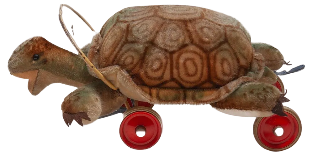 Large Plush Turtle Toy with Glass Button Eyes and Wheels from Steiff ...