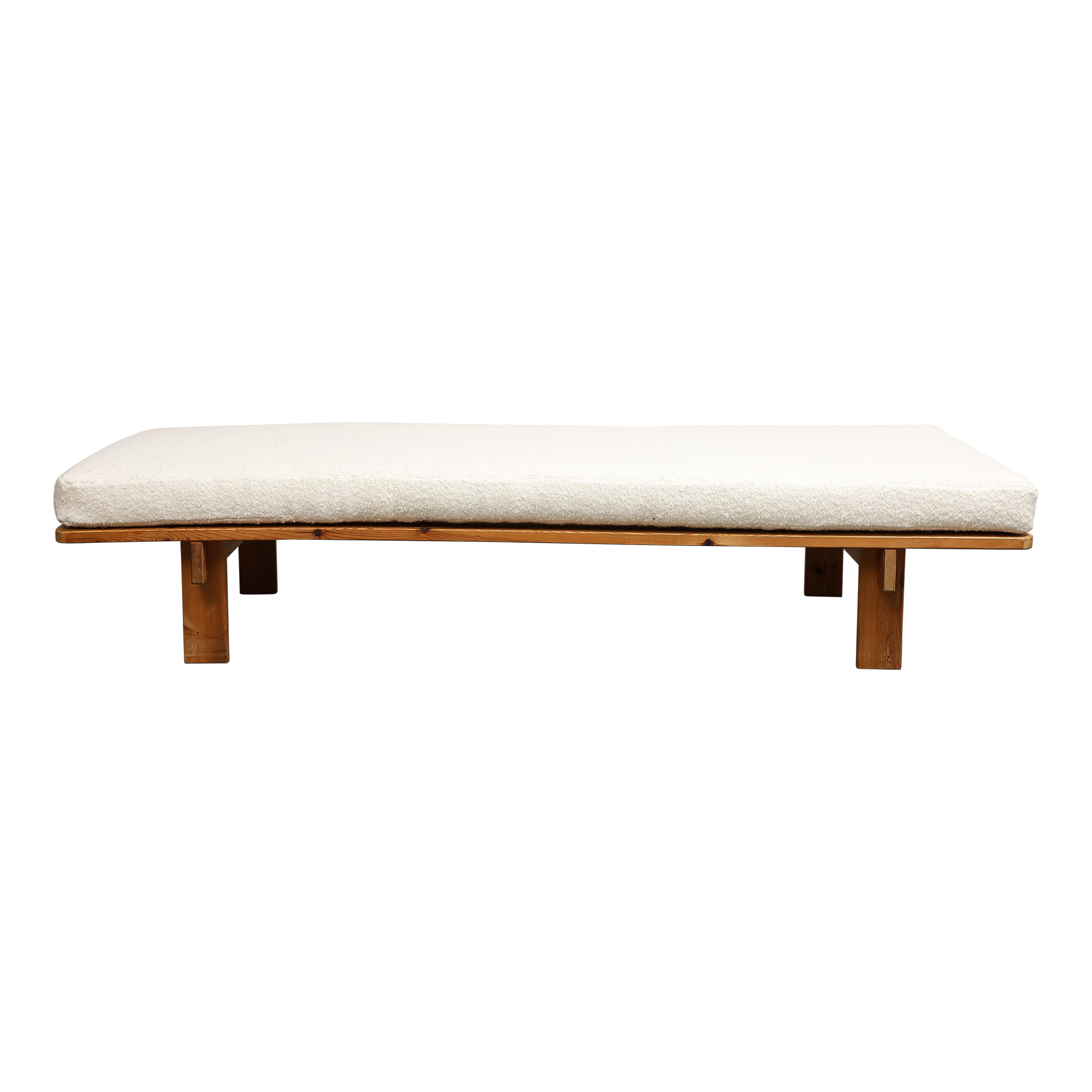 1950s Danish Modern Minimalist Pine Daybed With New White Boucle ...