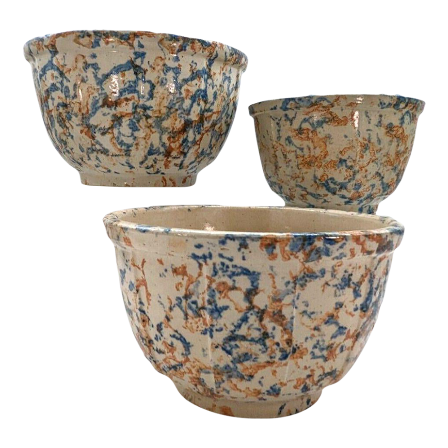 Antique Red Wing Spongeware Paneled Stoneware Nesting Bowls Set of ...
