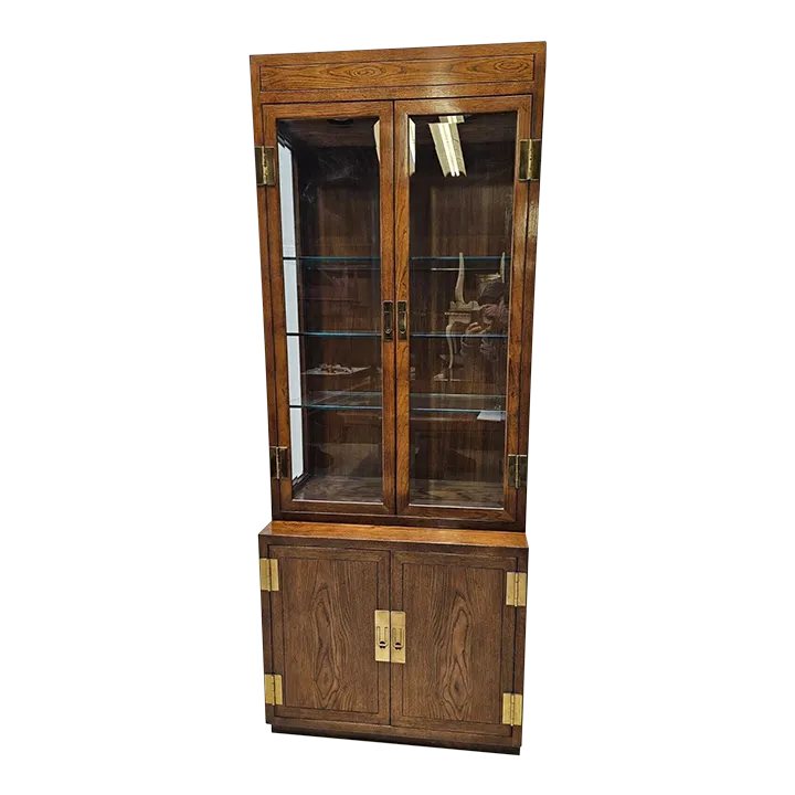 1970s Henredon Scene One Curio Cabinet Hutch Display Campaign Oak China Cabinet