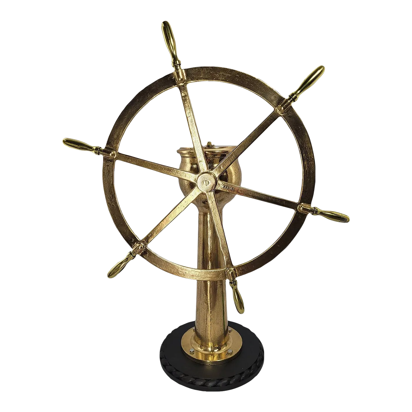 Outstanding Solid Brass Ships Wheel on Stand | Chairish