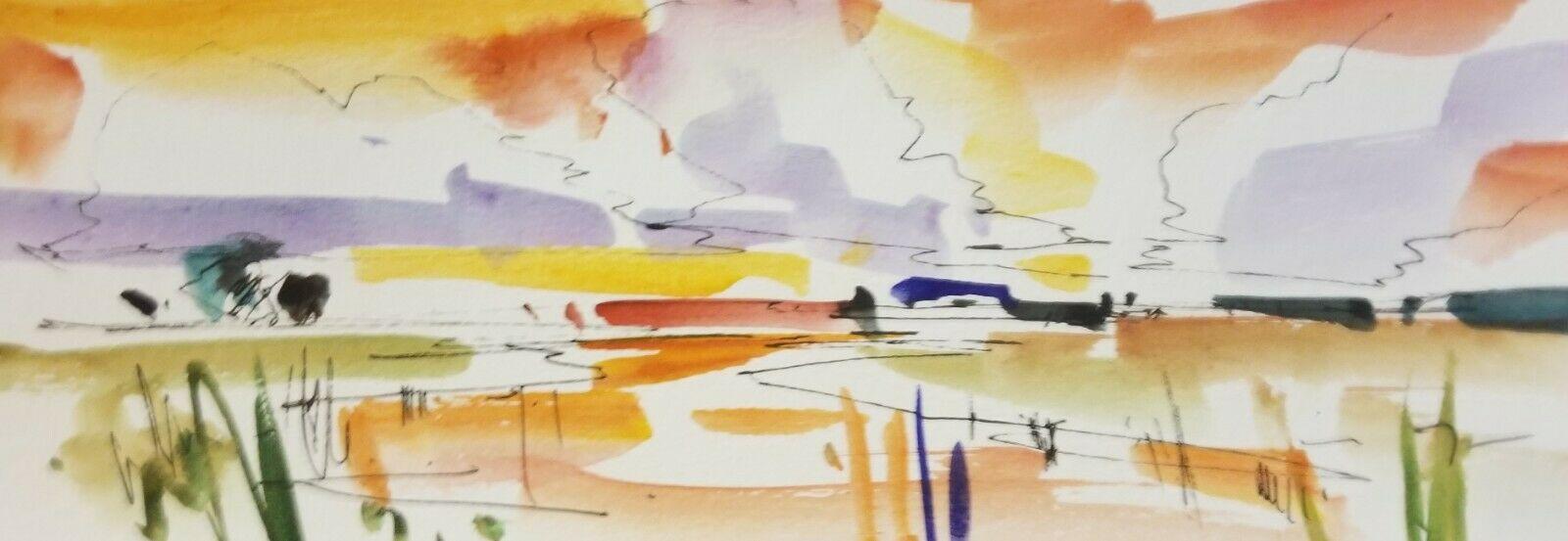 Contemporary Fauvist Style Sunset Landscape Watercolor Painting by Jose ...