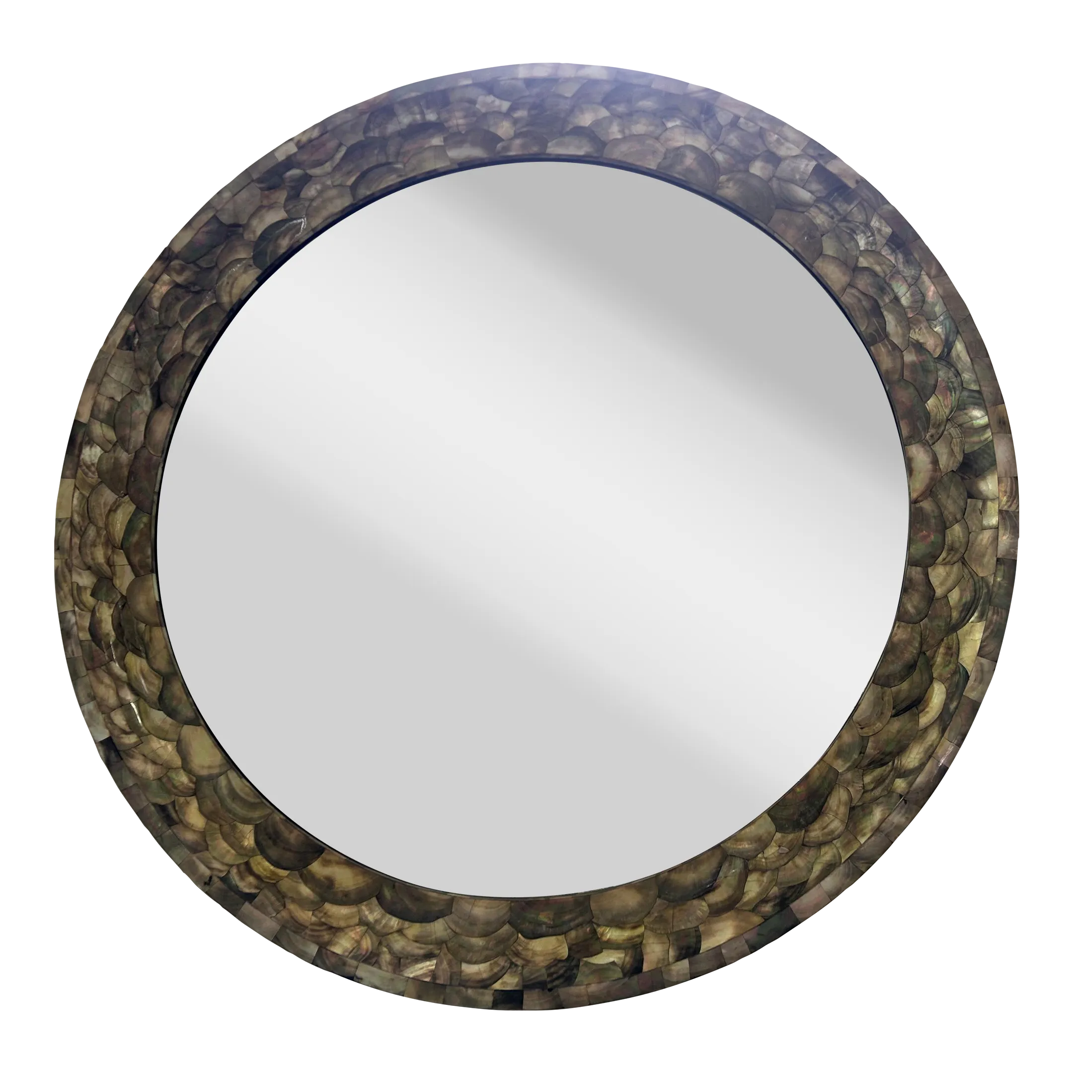 1970s Vintage Round Abalone Beveled Mirror | Chairish