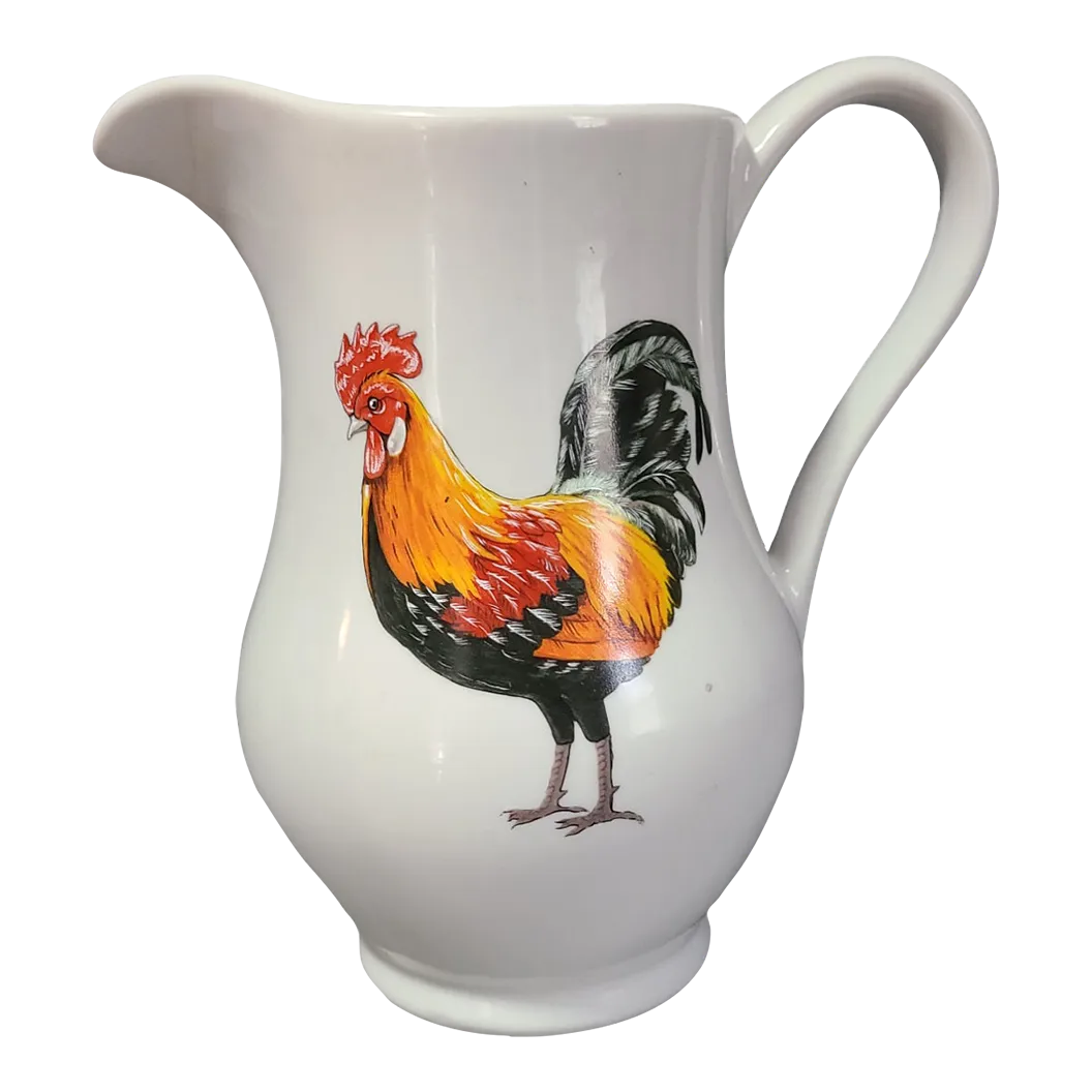 Vintage Bia Gordon Bleu Hand Painted Roosters Pitcher | Chairish