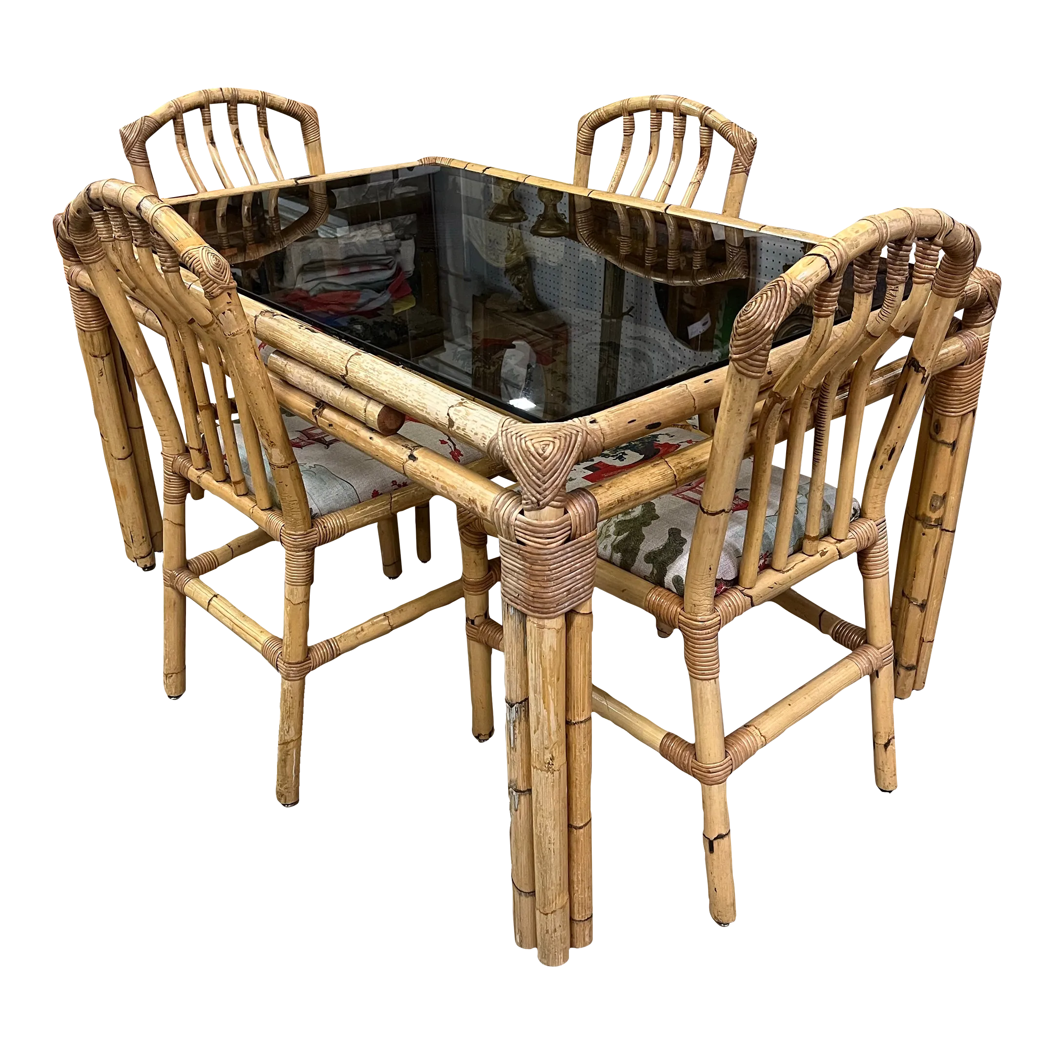 1960s Vintage Bamboo Table & 4 Chairs - Set of 5 | Chairish