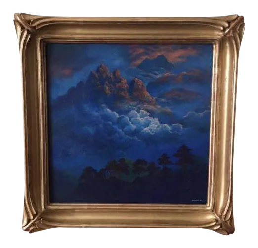Mark Roland 1984 Clouded Mountain Oil Painting | Chairish