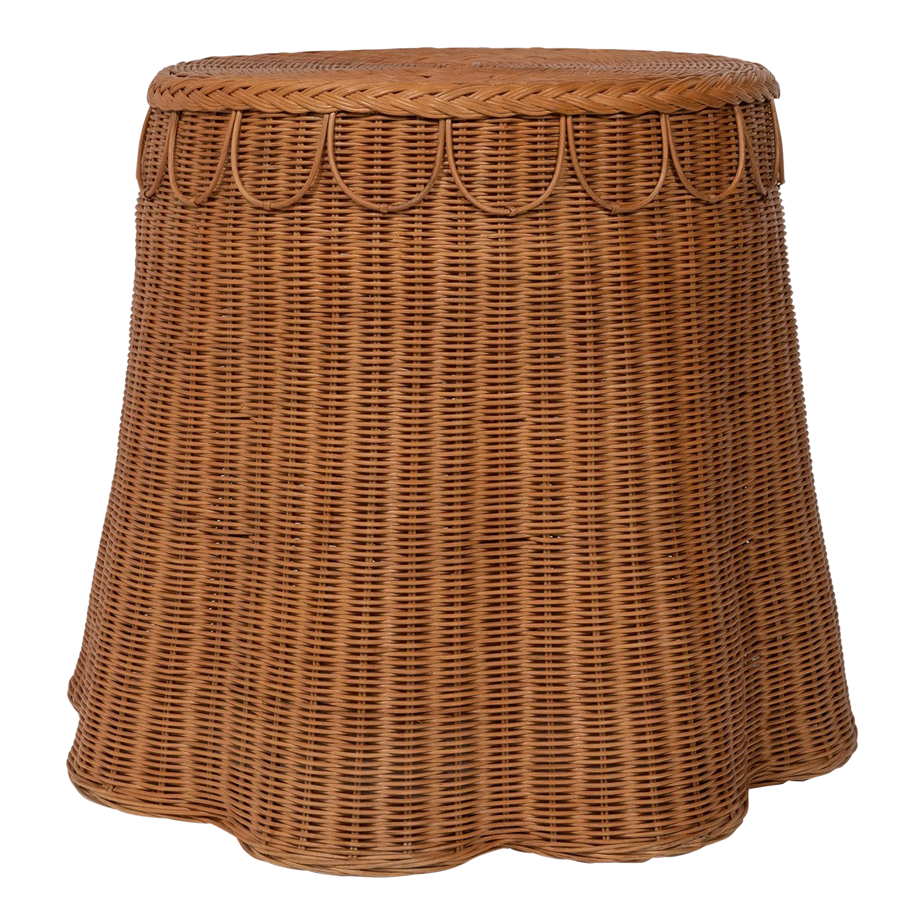 Sharland England Rattan Adeline Round Scallop Side Table | Chairish