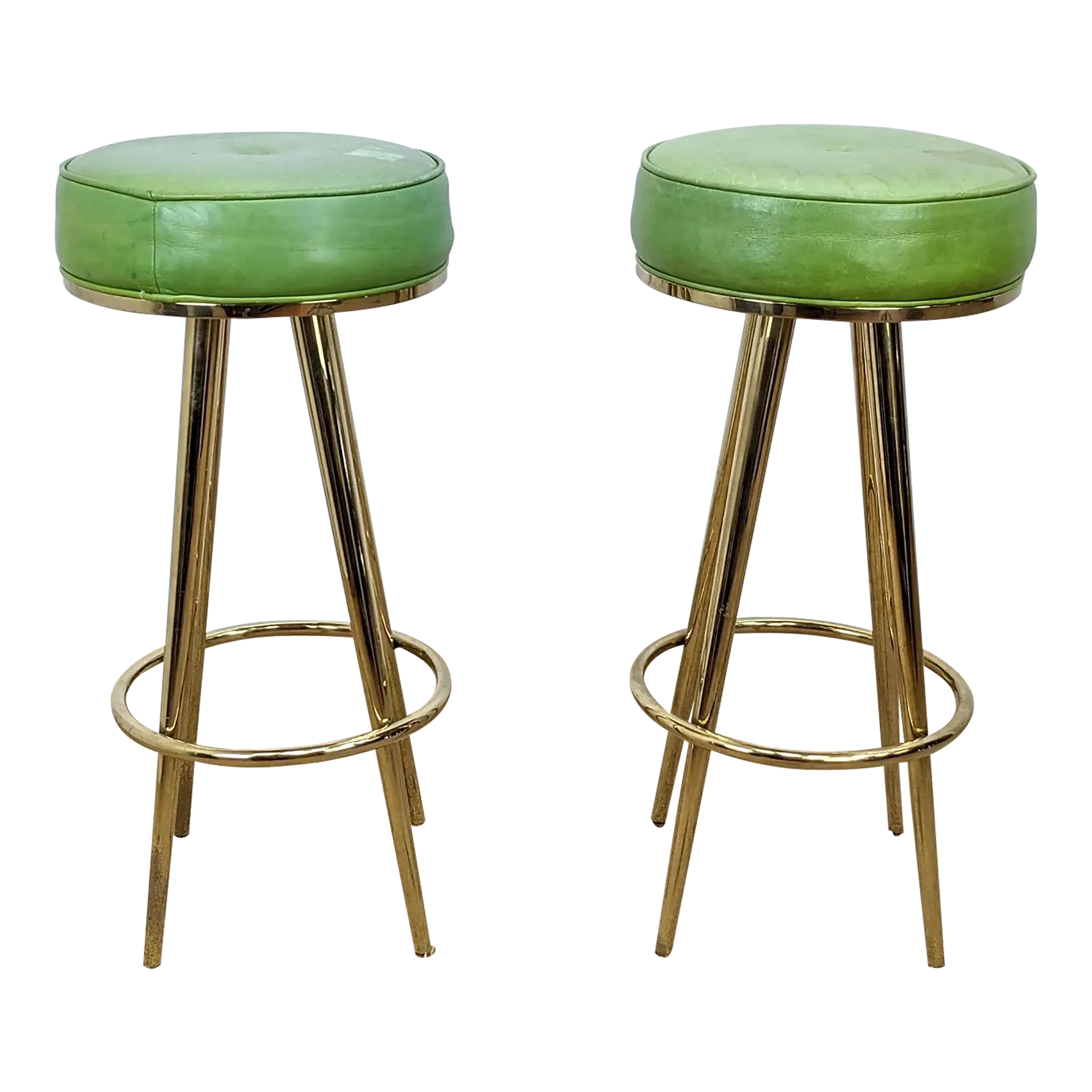 1970s Gold Tone 4 Leg Bar Stools - Set of 2 | Chairish