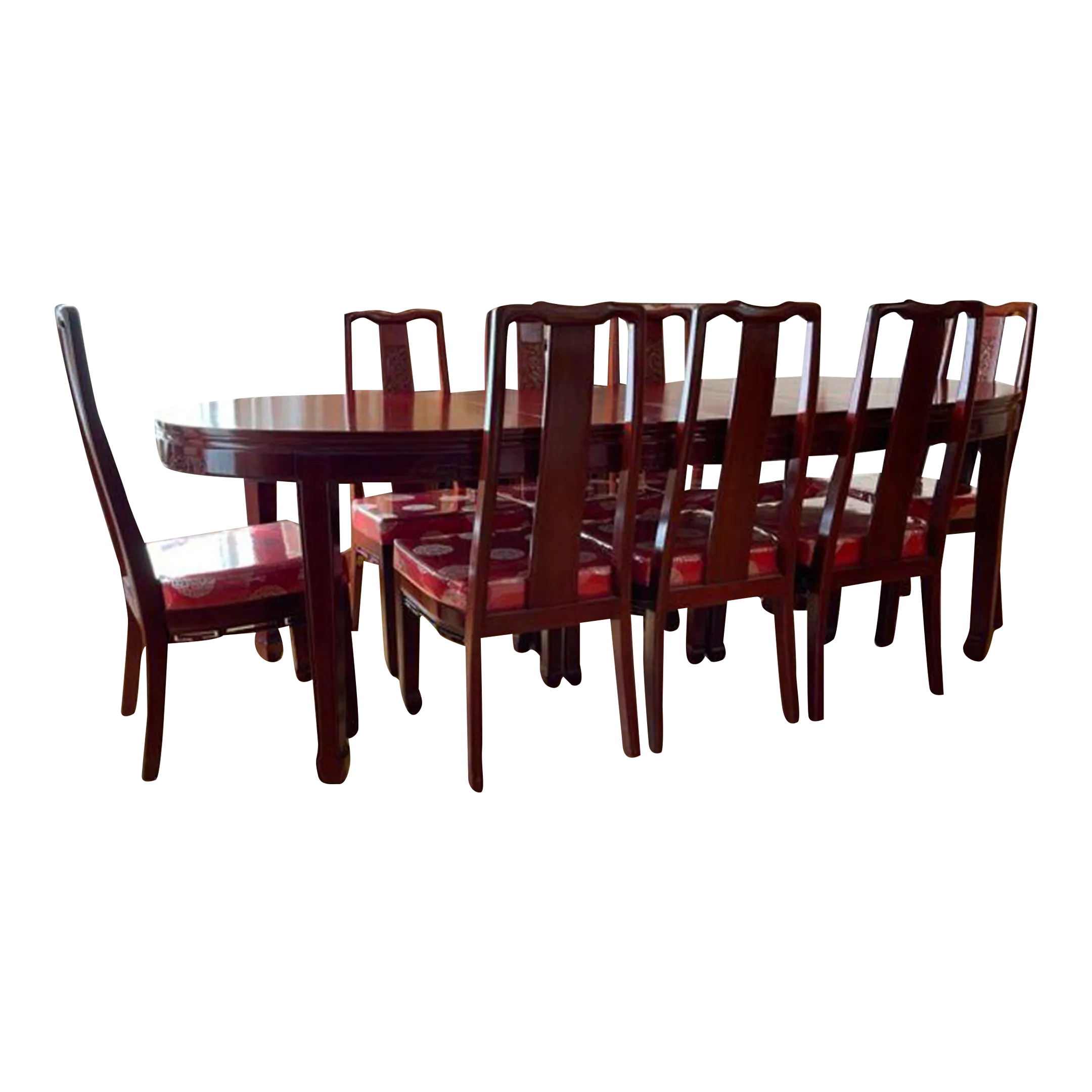 Nine Piece Chinese Oval Dining Table With a Set of Eight Side Chairs ...