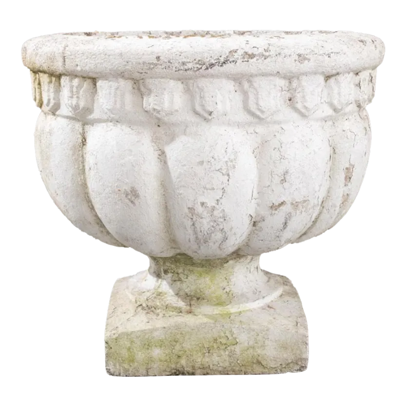 Classical Manner White Painted Cast Stone Urns, Pair | Chairish