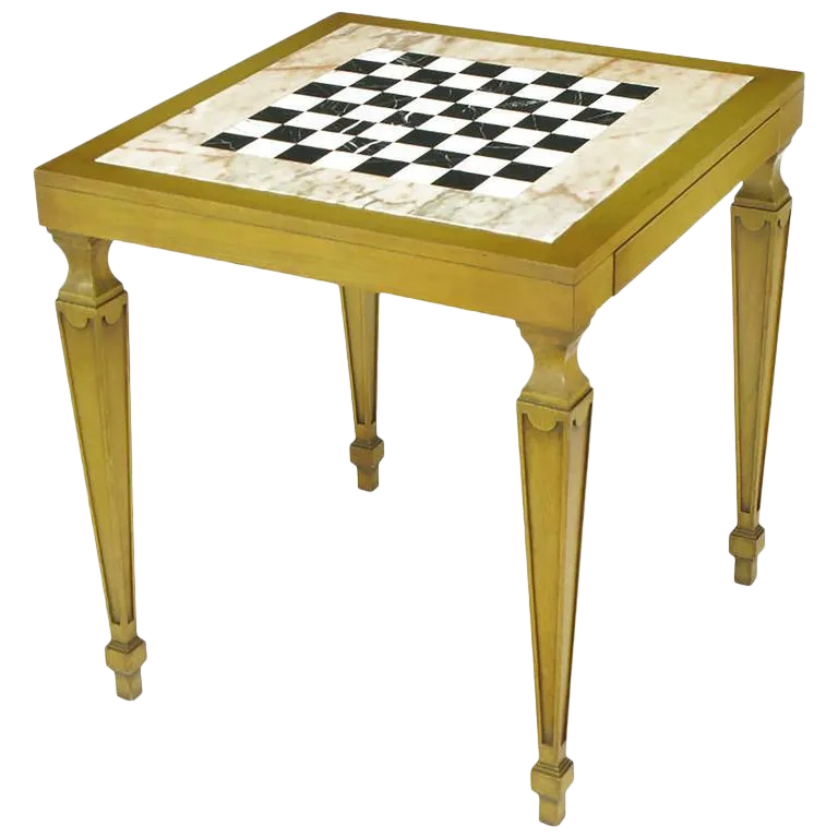 Bleached Walnut and Inlaid Marble Regency Game Table | Chairish