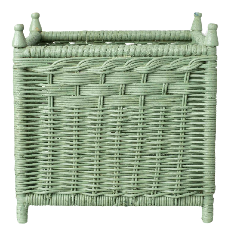 Wicker Box Planter in Leaf Green, Large | Chairish