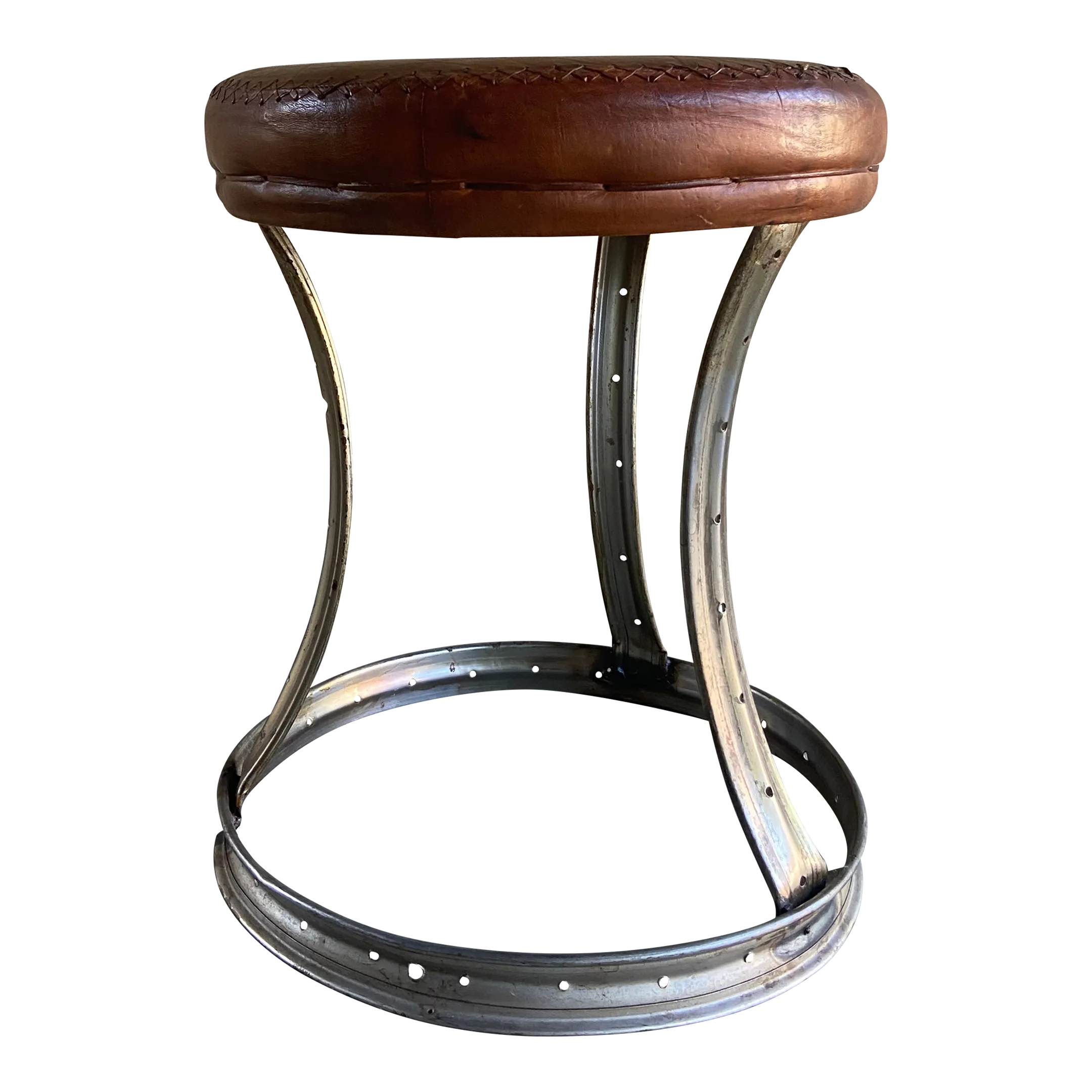 Industrial Leather and Steel Stool | Chairish