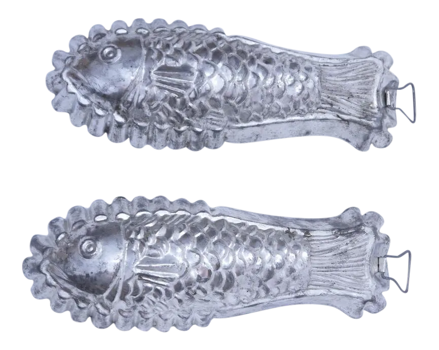 1960s Tinned Steel Fish Molds - a Pair | Chairish