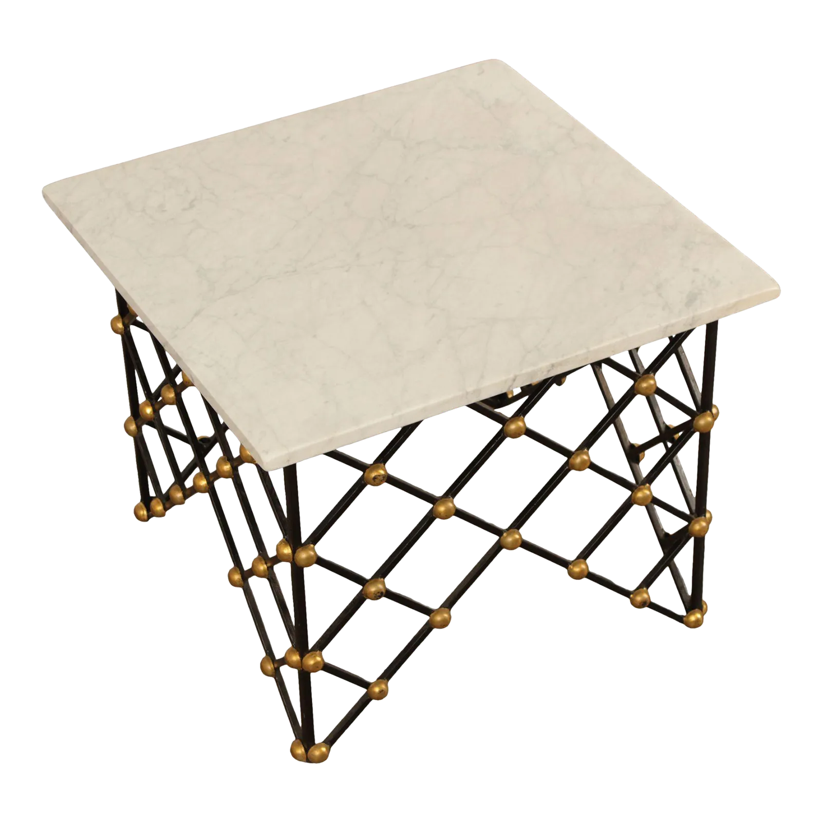 Vintage Wrought Iron Net Square Marble Top Cocktail Table | Chairish