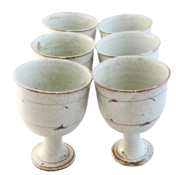 Country-Style Pottery Wine Cups - Set of 6 | Chairish