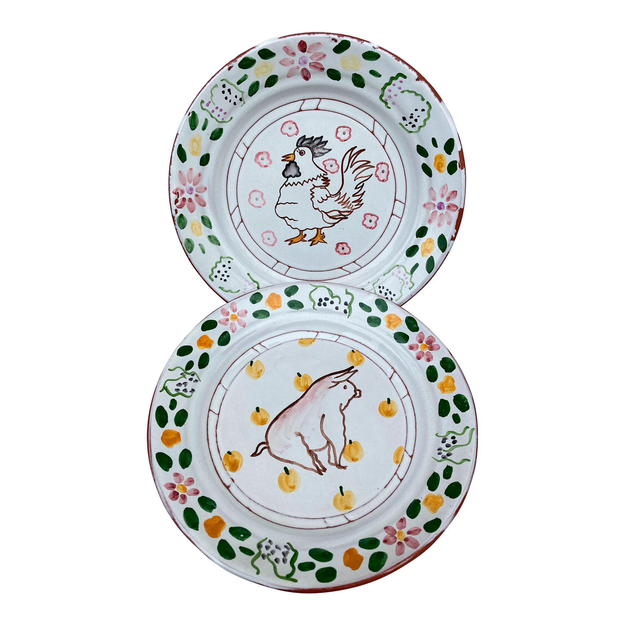 Vintage Hand Painted Red Clay Plates Faience Portugal- a Pair | Chairish