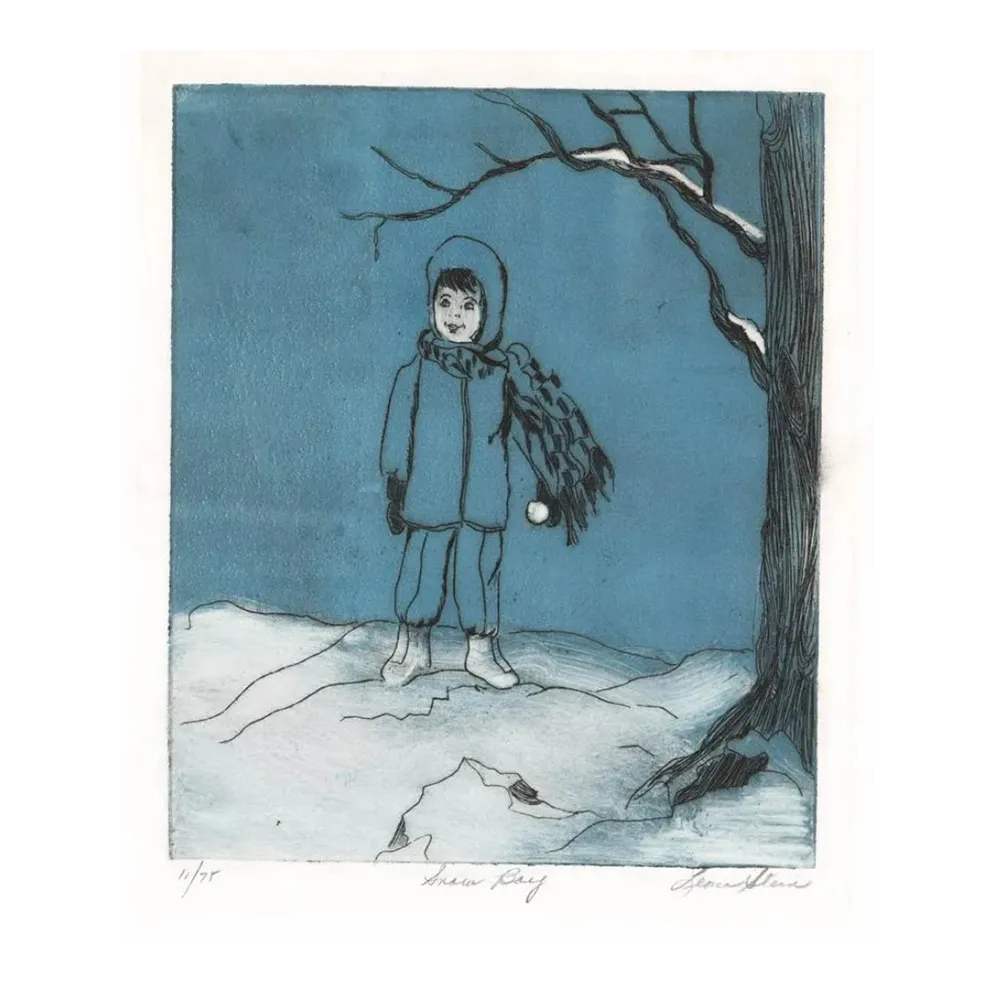 1960s Snow Boy Color Etching by Stein | Chairish