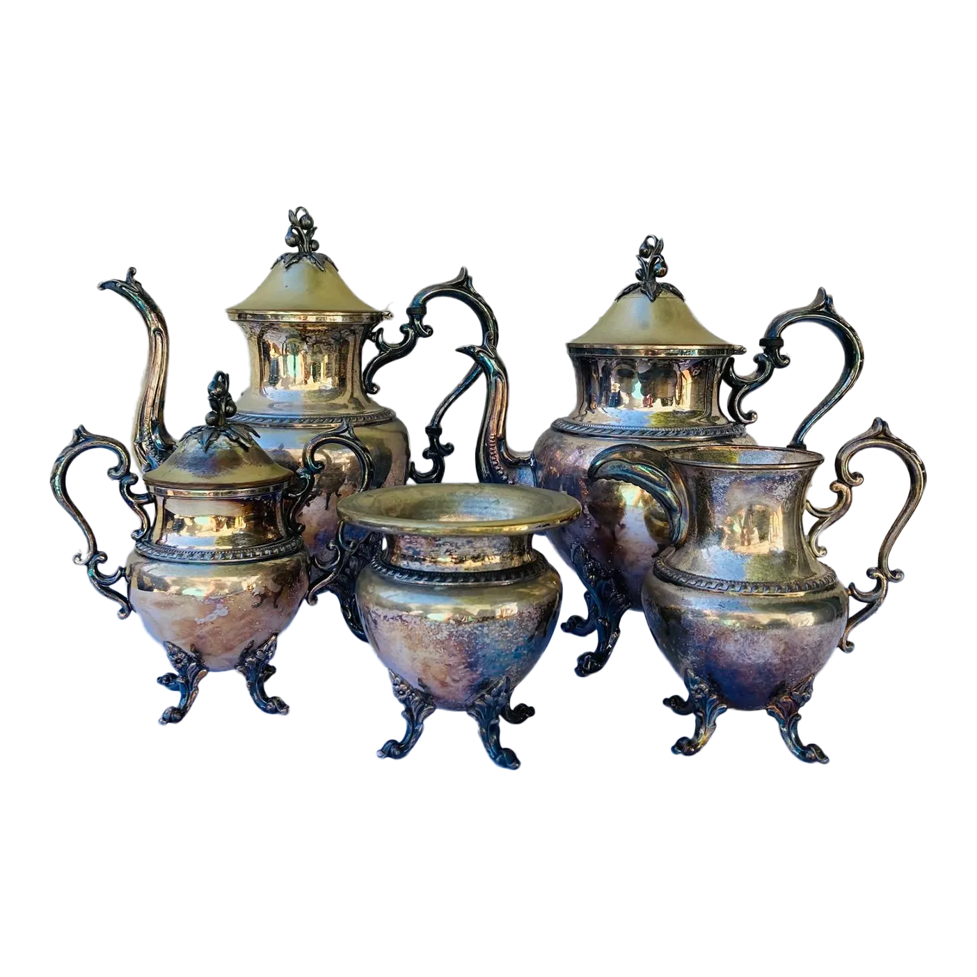 1930s Goldfeder Silver on Copper 5 Piece Tea Set | Chairish