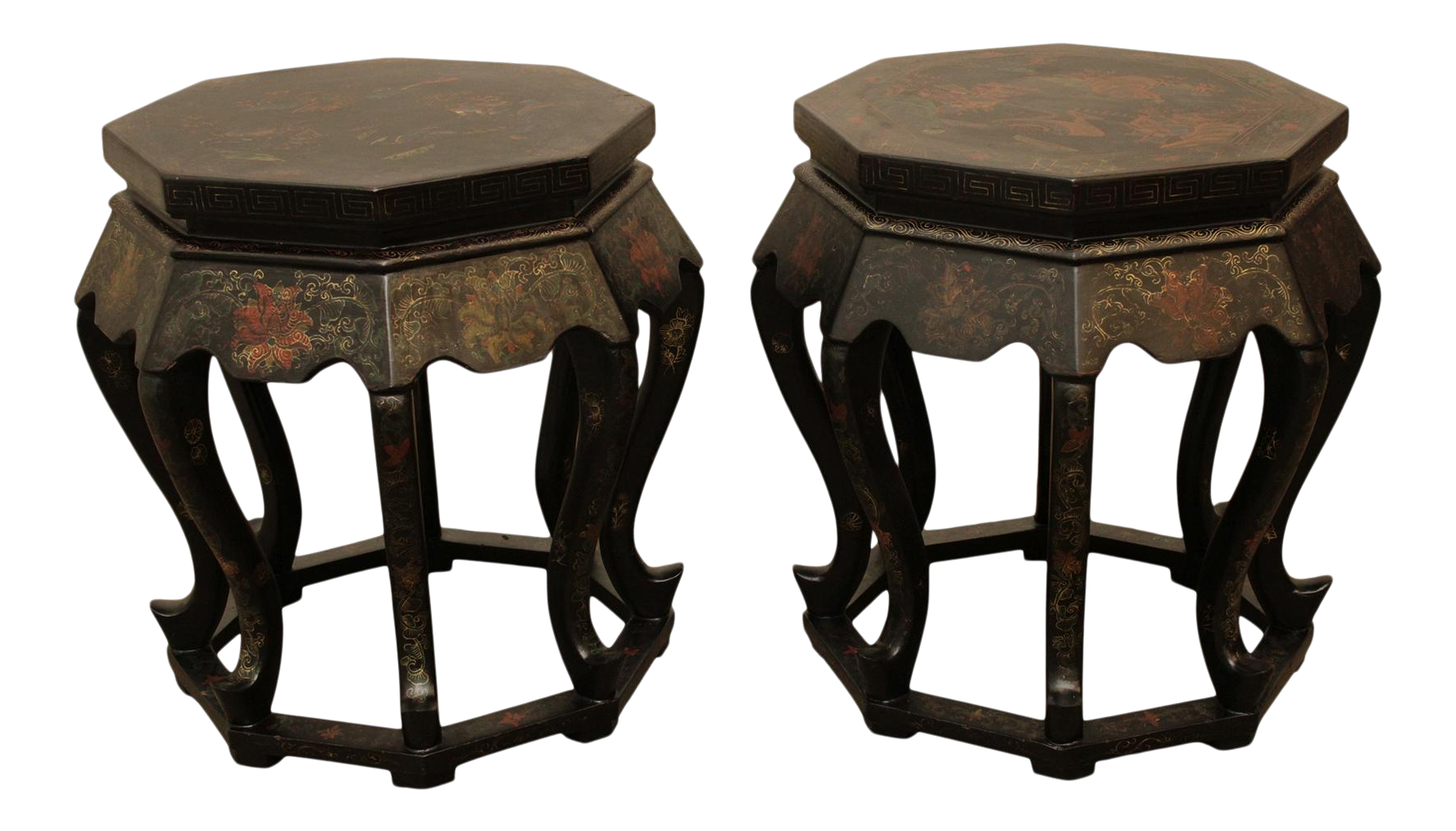 Vintage Chinoiserie Decorated Taborets, Stands - A Pair | Chairish