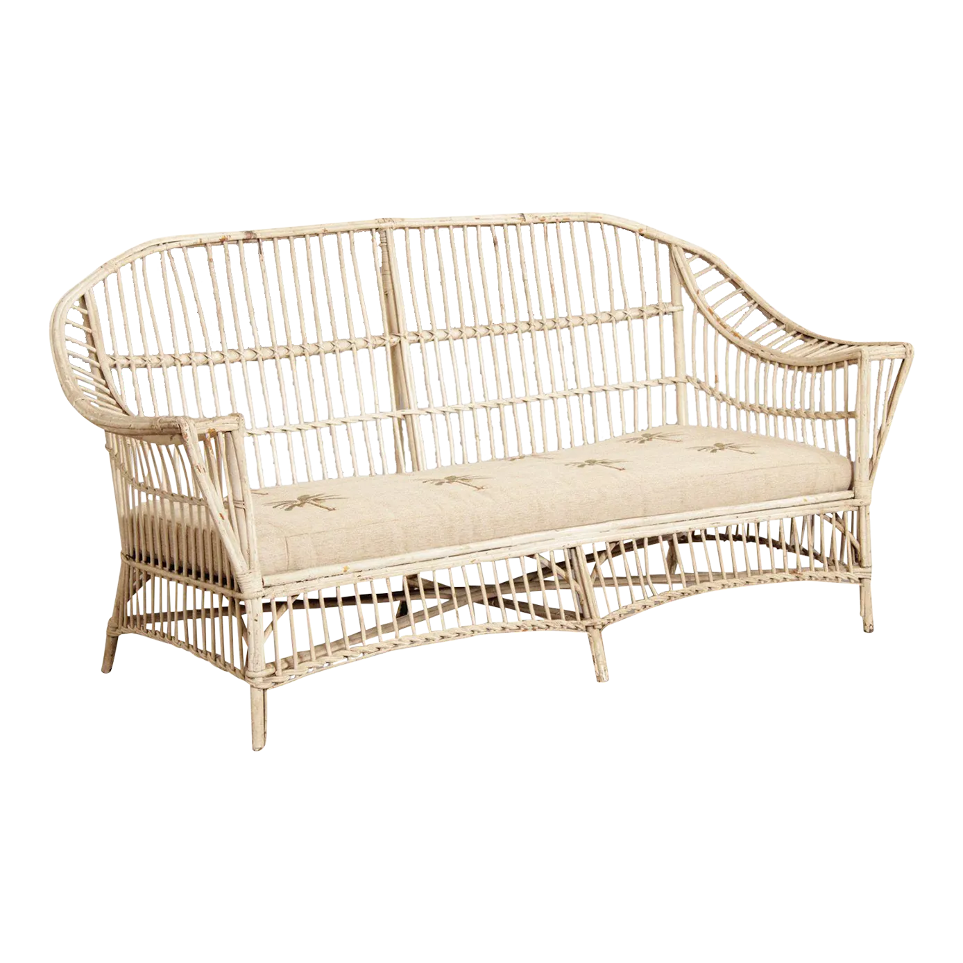 Vintage Coastal White Painted Split Reed Wicker Rattan Sofa | Chairish