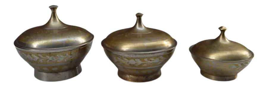 Vintage Brass & Silver Moroccan Engraved Boxes - 3 Pieces | Chairish