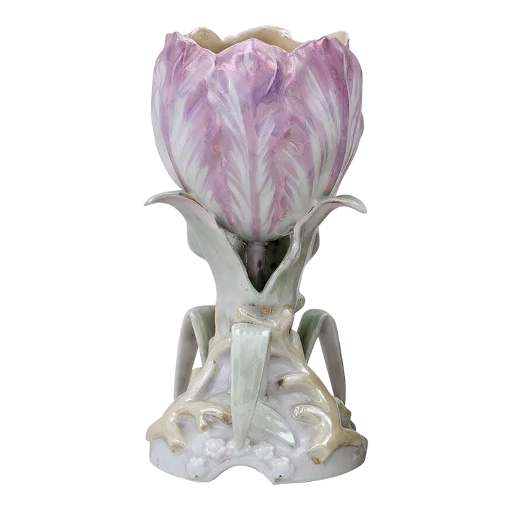 Antique 19th Century English Porcelain Parrot Tulip Vase | Chairish