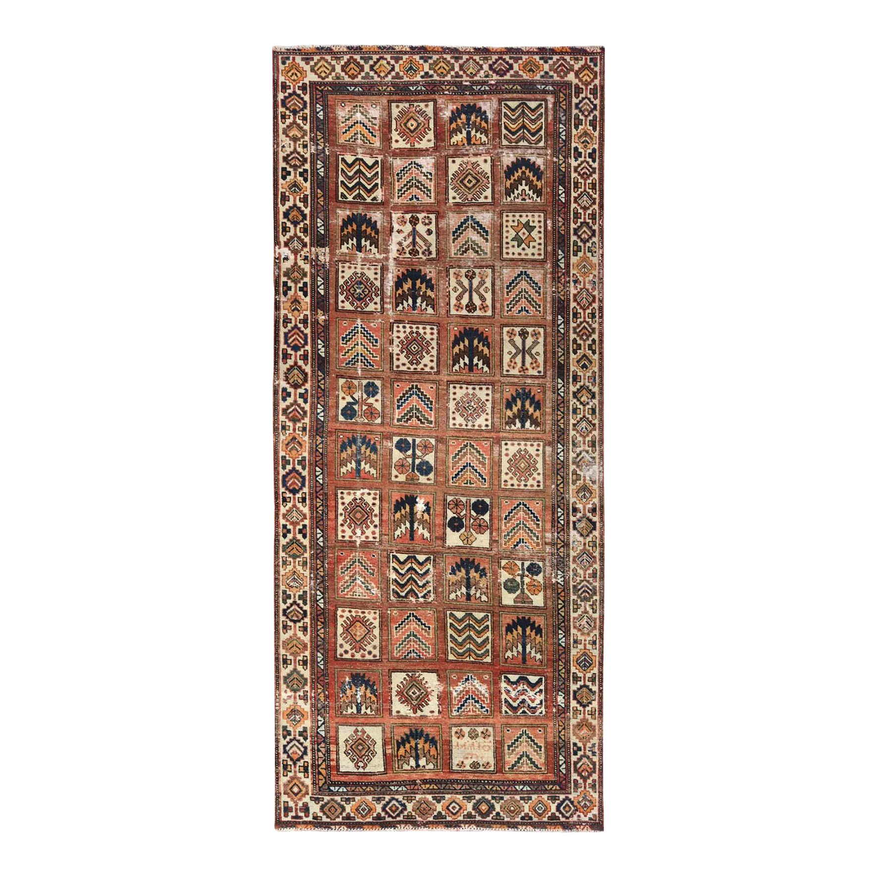 1960s Hazelnut Brown, Vintage Persian Bakhtiar With Garden Block Design ...